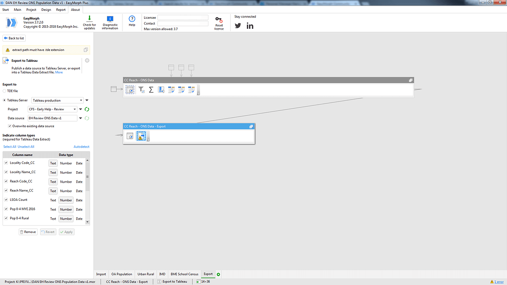 Export To Tableau Server - extract path must have .tde extension ...