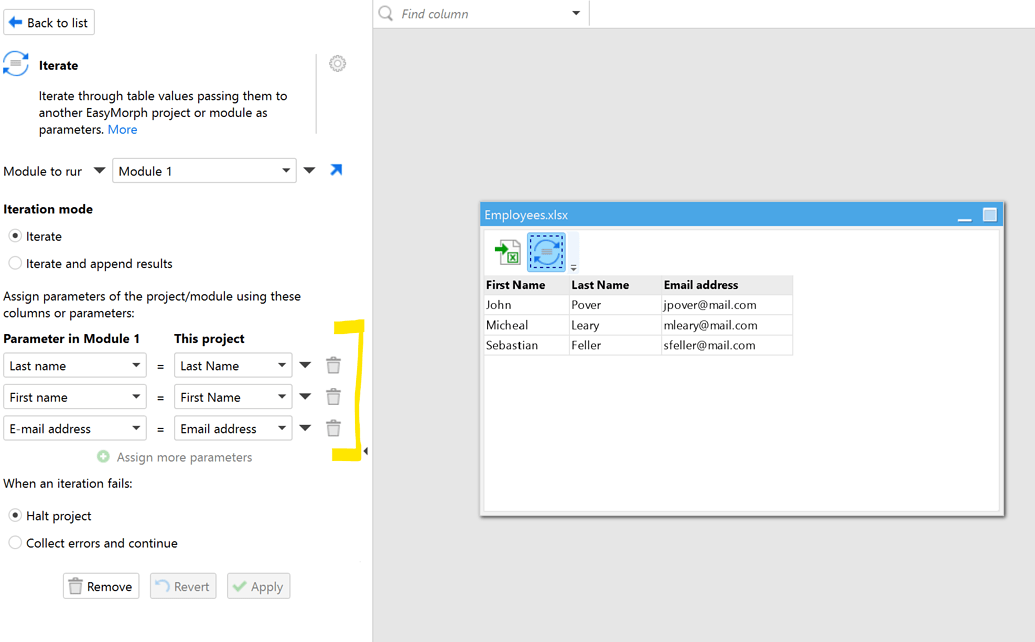 Reorder Parameters In Iterateiterate Tablerun Another Module Done