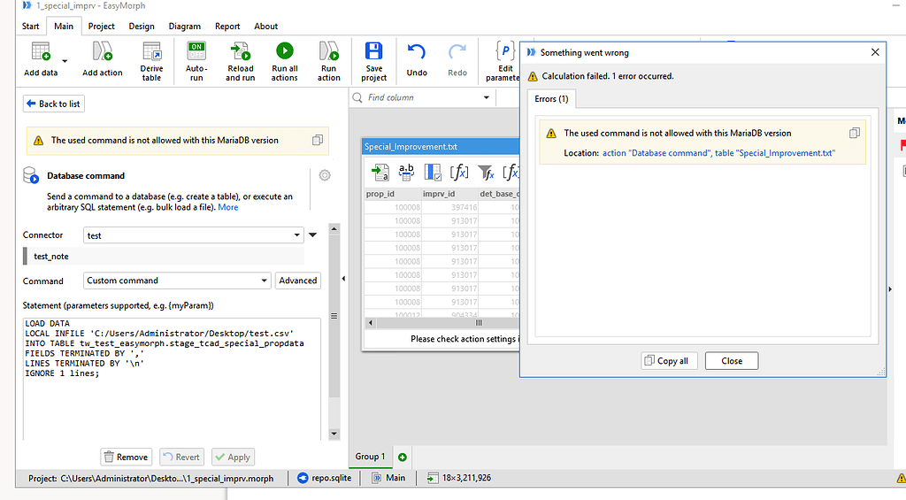 Getting Error To Bulk Export To Mysql Support Easymorph Community Data Preparation